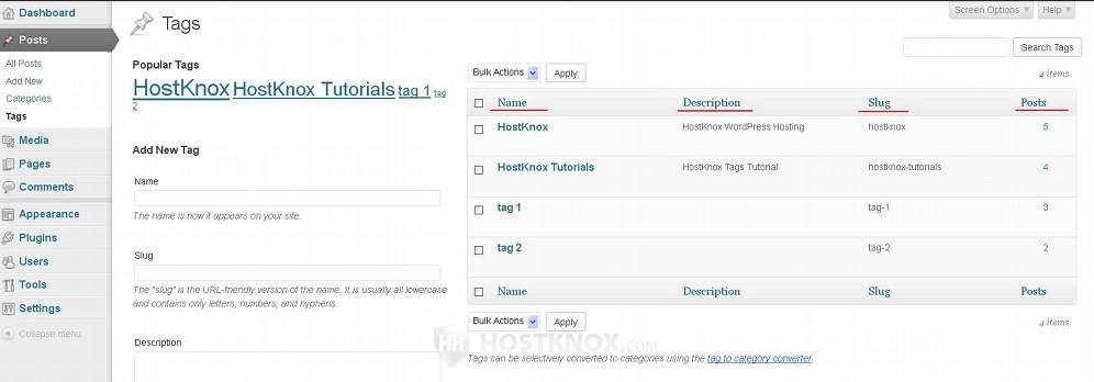 HostKnox :: WordPress Tags Tutorial