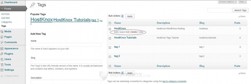 HostKnox :: WordPress Tags Tutorial