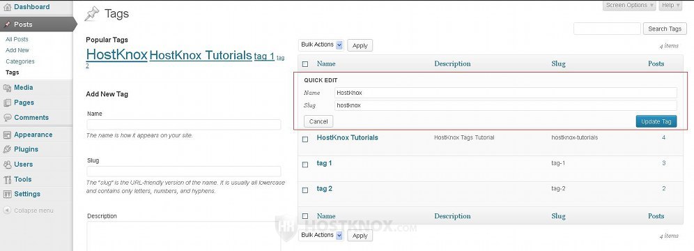 HostKnox :: WordPress Tags Tutorial