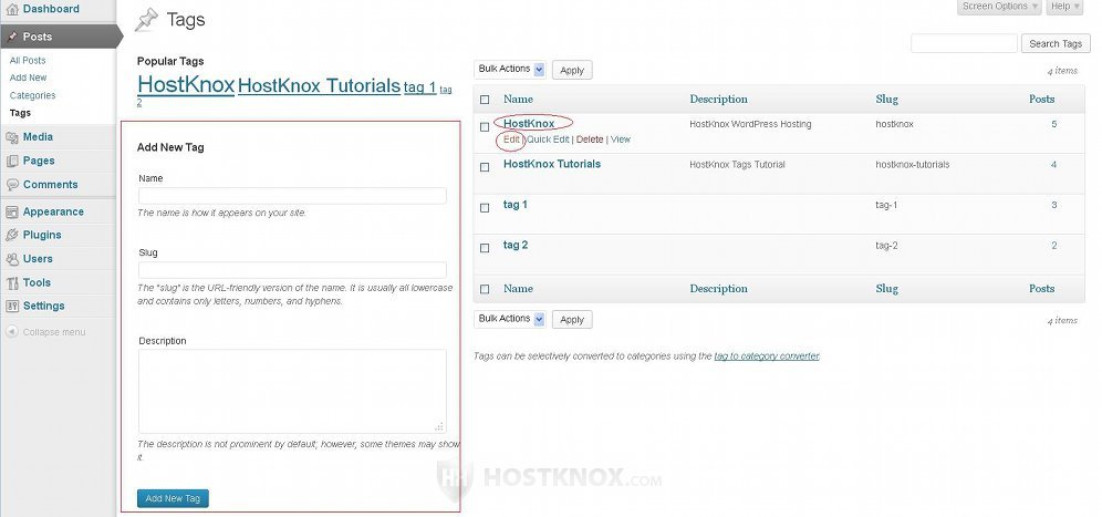 HostKnox :: WordPress Tags Tutorial